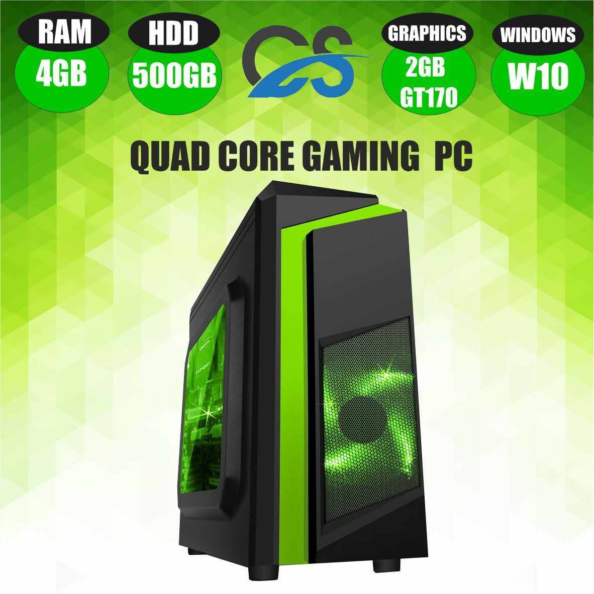 ULTRA FAST Quad Core Gaming Computer PC Tower WIFI 4GB 500GB Win 10 2GB ...