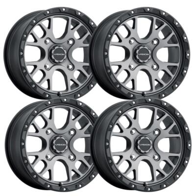 (Set-4) Vision ATV 545 Rocker 15x7 4x156 13mm Gray Wheels Rims 15 Inch ...