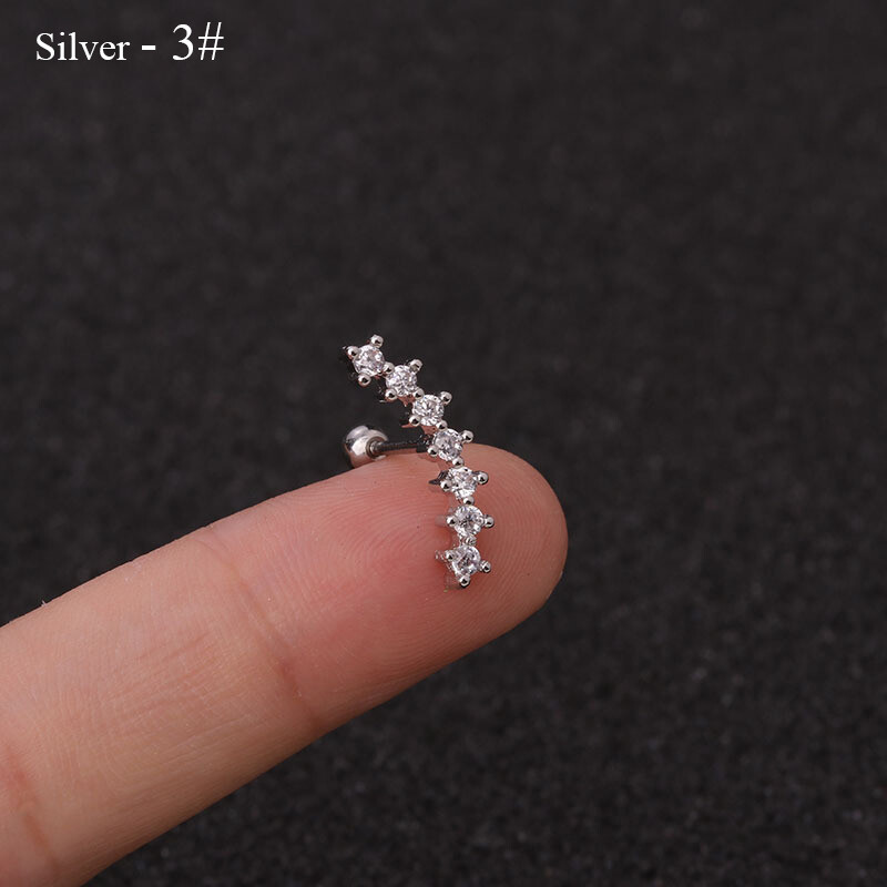 Stainless Steel Slim Rod Earrings Cartilage Stud Star Piercing Earring ...