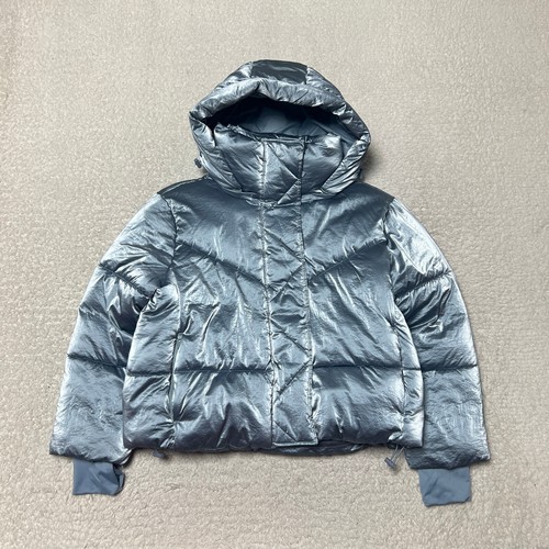 GAP Jacket Women Large Blue Coated PURE Short Puffer Cropped Coat Parka ...