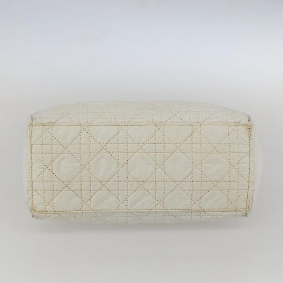 Christian Dior Lady Dior Canage Hand Bag Nylon White Silver Auth 158966 ...