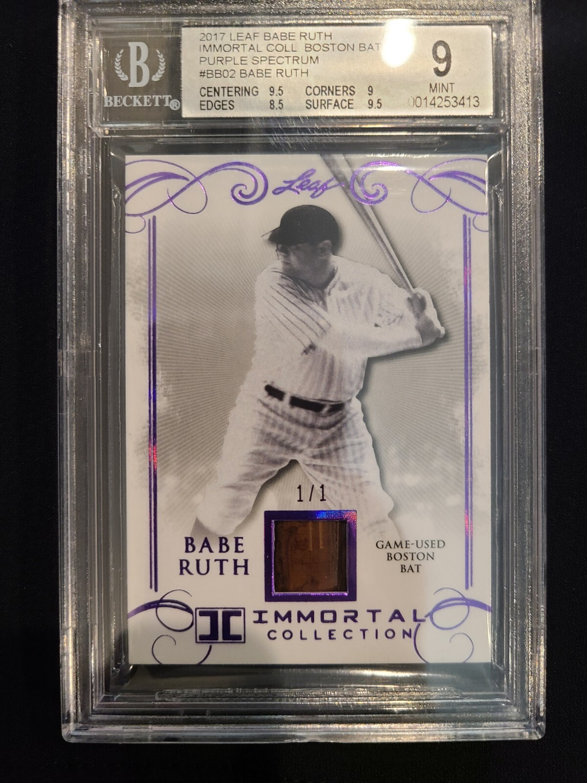 2017 Leaf Immortal Babe Ruth TRUE 1/1 BGS 9 bat barrel game used patch ...