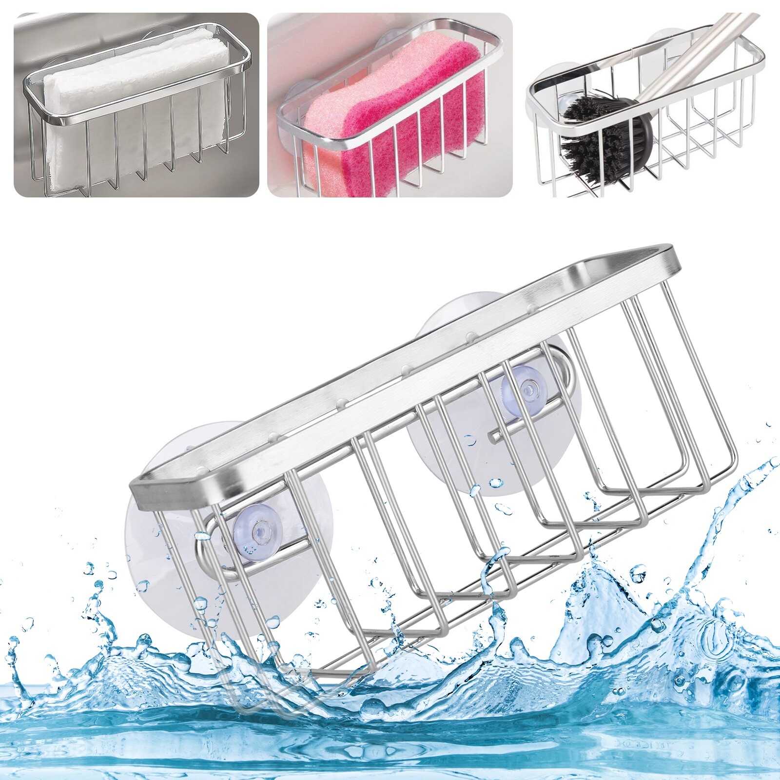 Sponge Holder Suction Cups Kitchen Sink Drain Rack Soap Storage Shelf ...