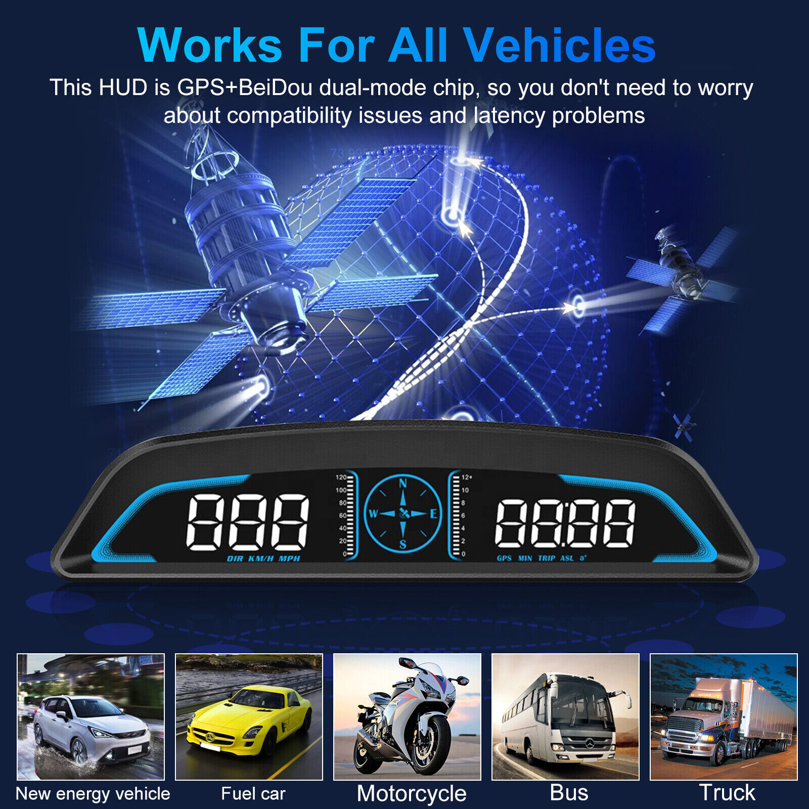 Digital GPS Speedometer Universal Car HUD Head Up Display Speeding ...