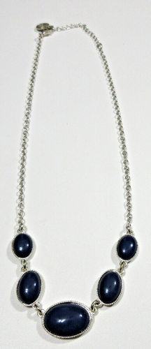 SIGNED LC LIZ CLAIBORNE 19" blue silver tone metal multi chain Necklace ...