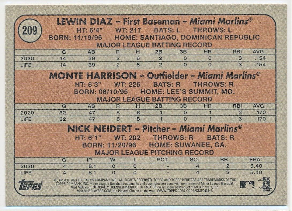 2021 Topps Heritage - Monte Harrison - Miami Marlins - Rookie Stars ...