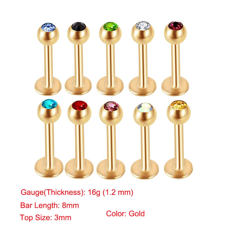 16G Labret Rings Lip Studs Surgical Steel/UV Nose Ring Tragus Cartilage ...