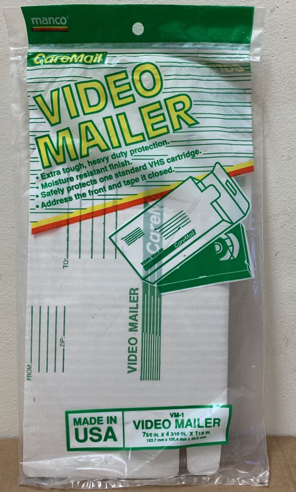 VHS video tape mailer vintage heavy duty new 1991 Manco Caremail USA ...