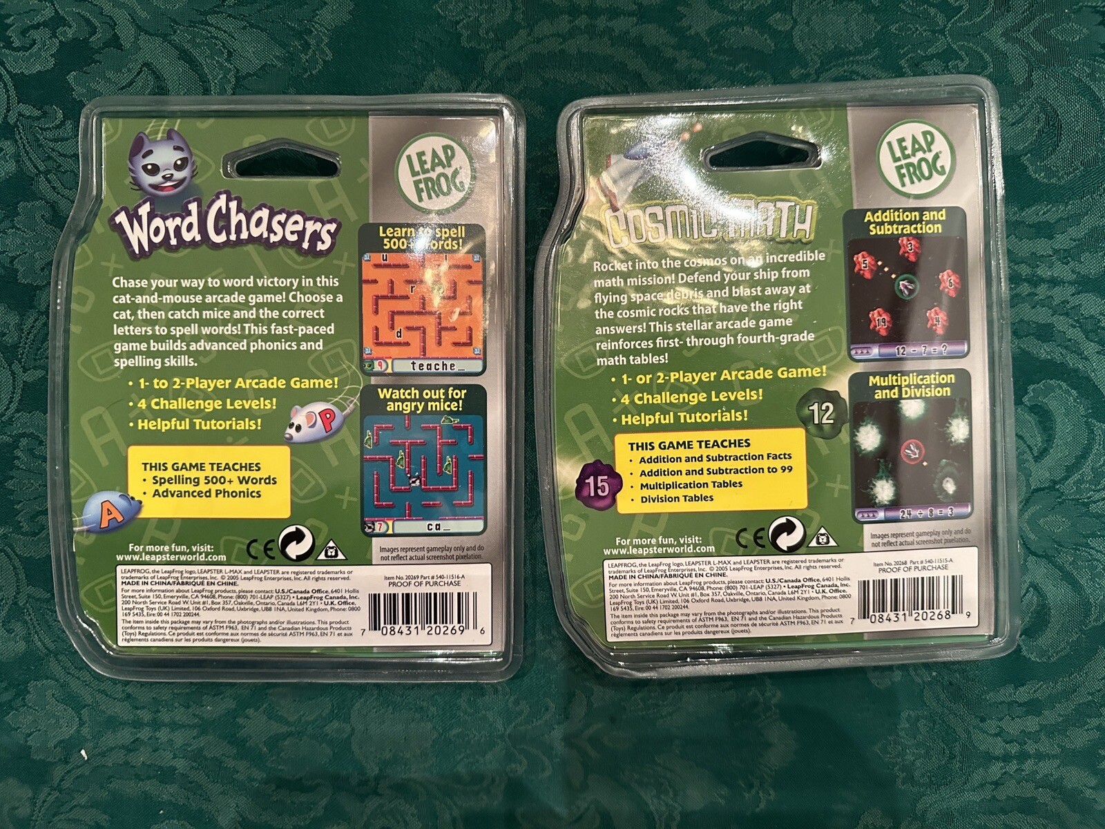 2 Games Leapfrog Leapster Learning Game System Cosmic Math and Word ...