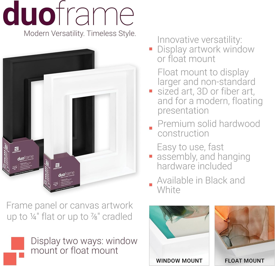 Duoframe, 5”X7”, White, Museum Quality Solid Wood Frame for Artwork ...