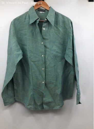 Mark Shale Green Linen 2-Tone Button Down Dress Shirt - Size M | eBay