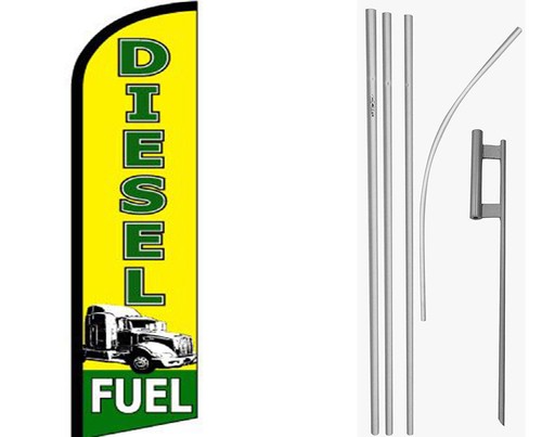 Diesel Fuel Yellow / Green Windless Banner Flag & 16ft Flagpole Kit ...
