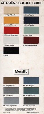 November 1979 Citroen Colour Guide Chart Card | eBay UK