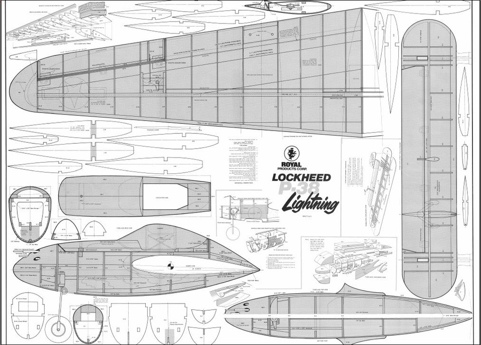 P38 Lightning 74" Giant Scale RC Model AIrplane Printed Plans | eBay