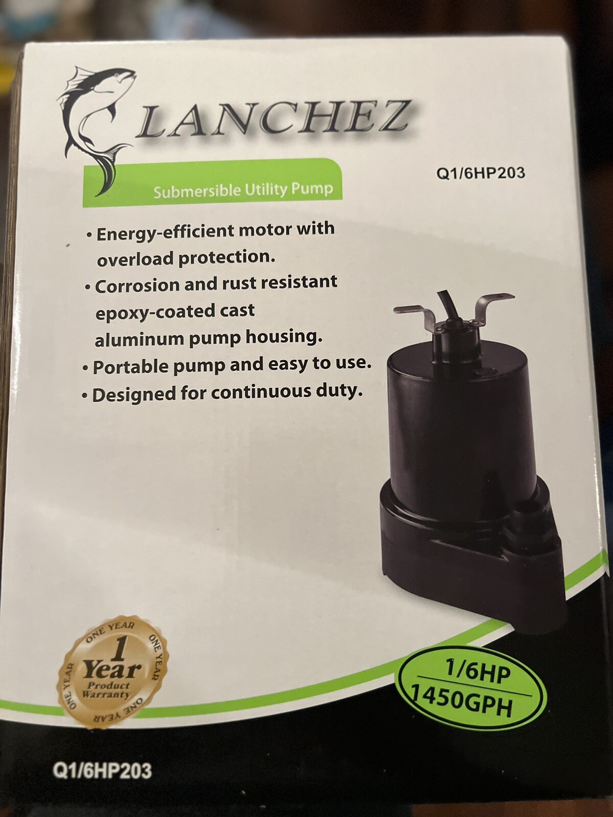 Lanchez Aluminum Utility Pump,1/6 HP 1450GPH Portable Draining Water ...