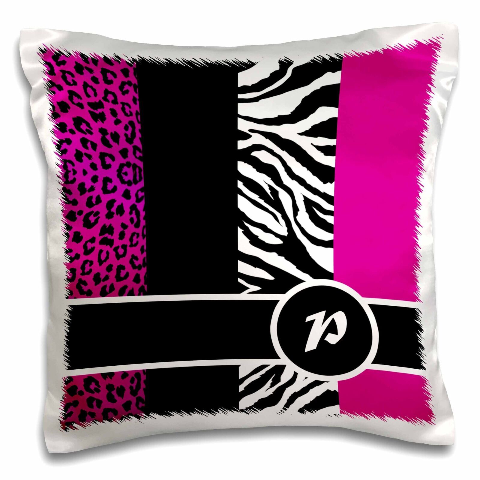 3dRose Elegant Animal Print Monogram - Hot Pink P 16x16 inch Pillow ...