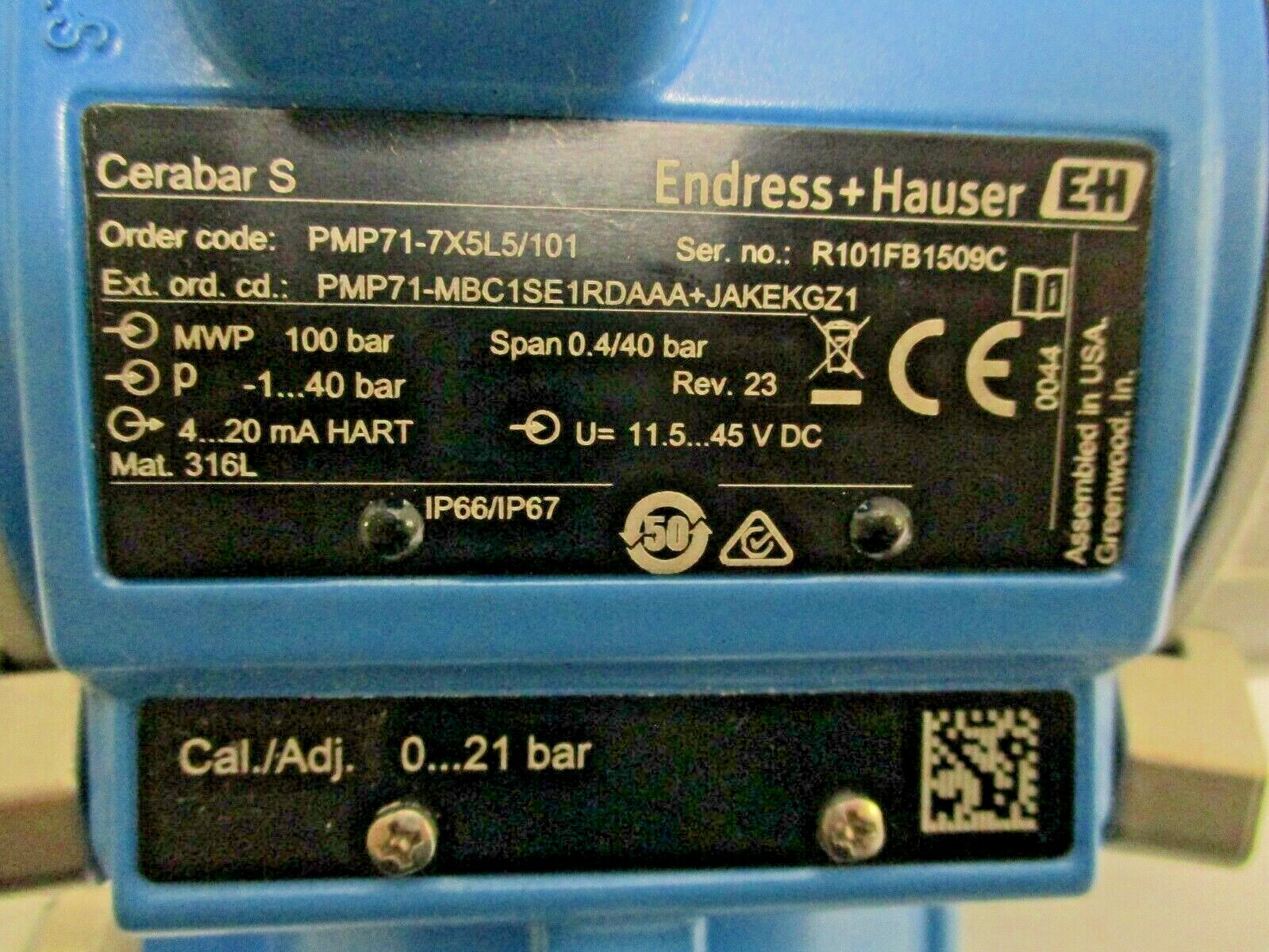 ENDRESS + HAUSER, CERABAR S, PRESSURE TRANSMITTER, PMP71-7X5L5/101 | eBay
