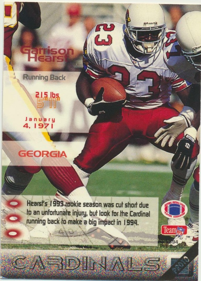 1994 Pro Set National promo's Tuff Stuff Garrison Hearst Phoenix ...