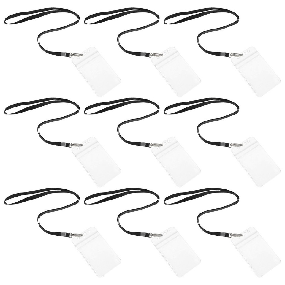 10 Sets Lanyard Card Holder Black with Badge Lanyards for Id Cards ...