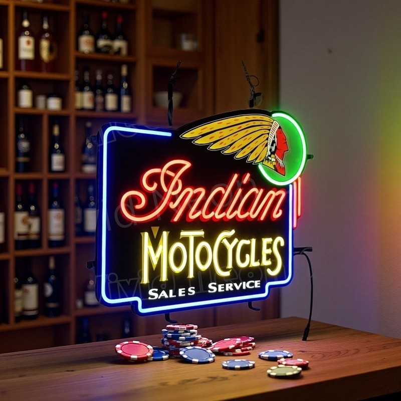 Indian Motorcycle Garage 24"x20" Vivid LED Neon Sign Light Lamp With ...