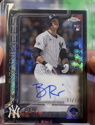 BEN RICE 2025 TOPPS CHROME ROOKIE BLACK LOGOFRACTOR RC AUTO #1/10 ...