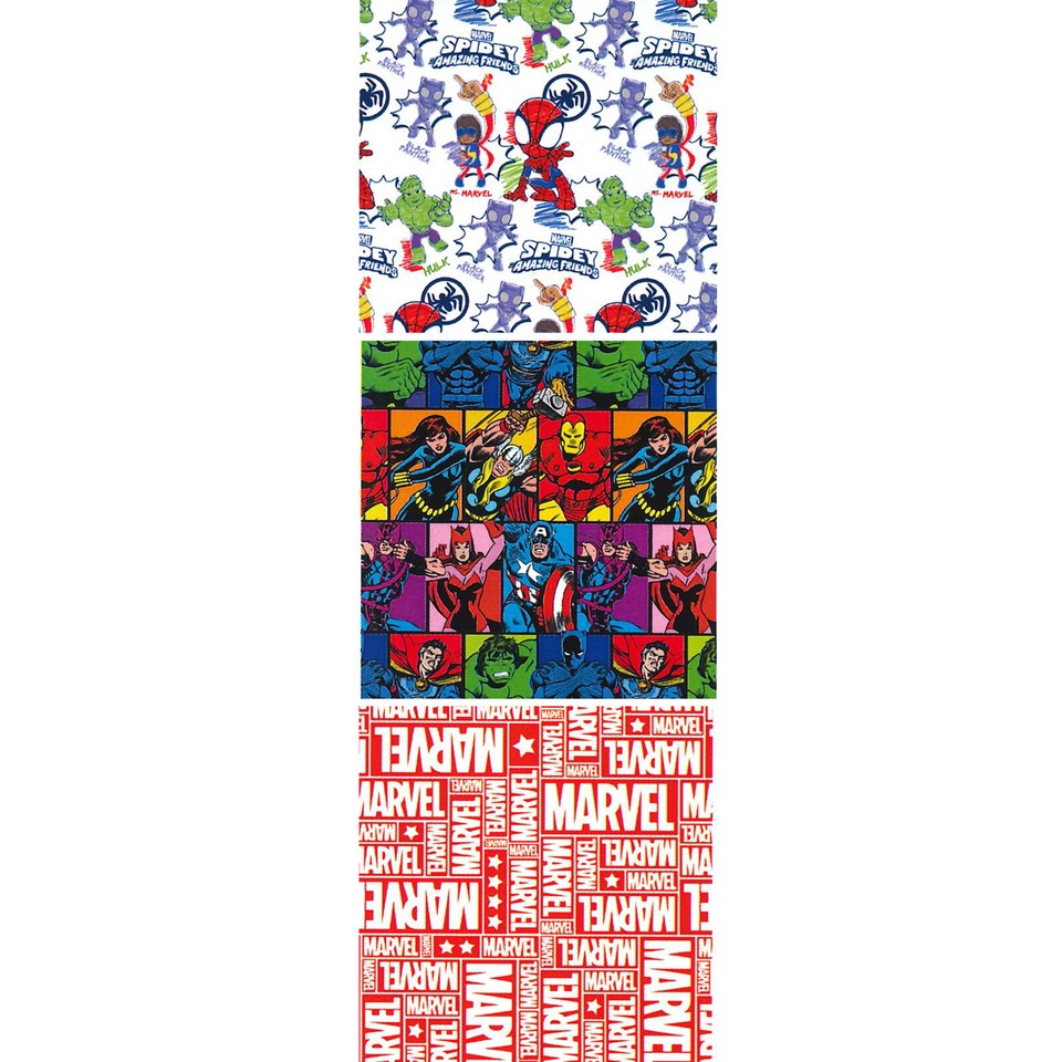 3x Marvel Gift Wrapping Paper 200x70cm Assorted Characters Present ...