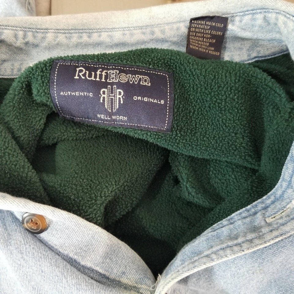 Ruff Hewn Shirt jacket men's large blue denim fleece lined outdoor | eBay