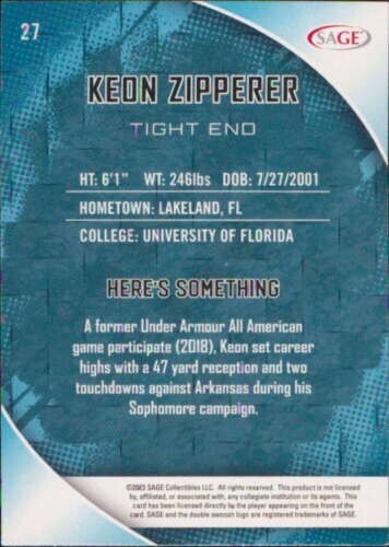 2023 SAGE Low Series #27 Keon Zipperer Florida Gators | eBay