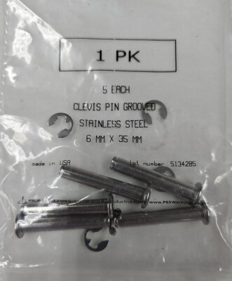 clevis pin grooved 6mm x 35mm stainless steel with clip made in the USA ...