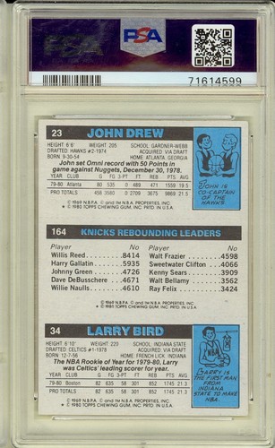 Larry Bird Cartwright Drew 1980-81 Topps Rookie Card PSA NM/MT 8 | eBay