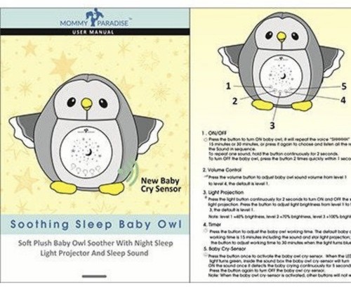 Mommy Paradise Soothing Sleep Baby Owl with Cry Sensor, White Noise ...