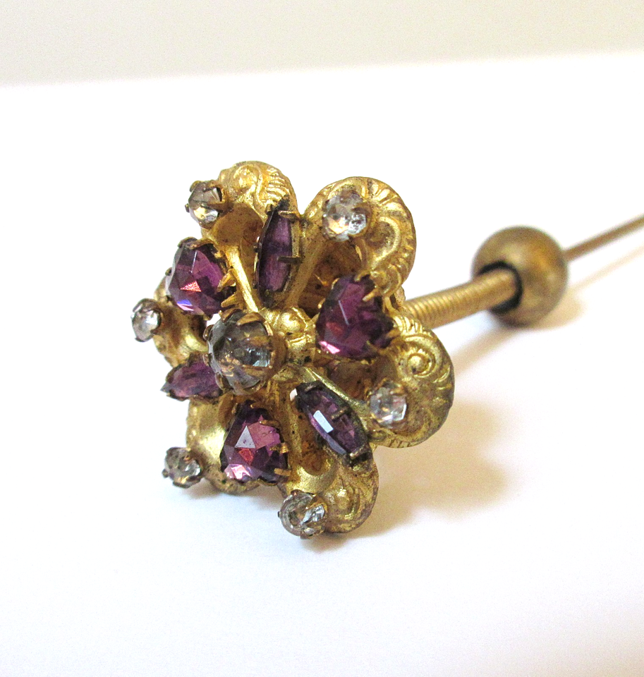 Antique Nodder Hatpin Amethyst Glass Hearts | eBay