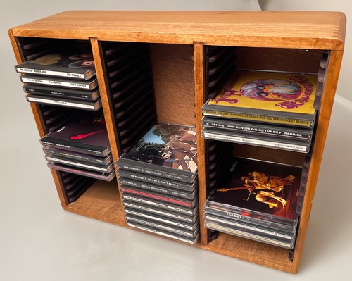 Vintage Wooden CD Rack Holder Felt Slots Holds 60 CDs Finger Jointed A ...