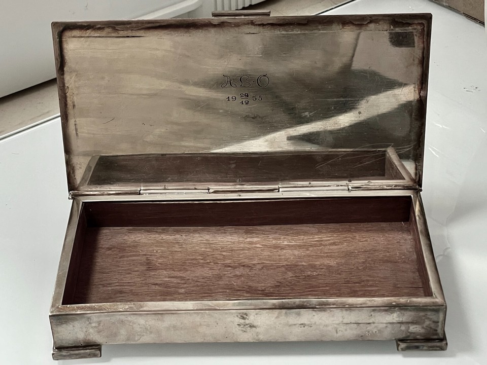 Vintage NickelSilver Plated Wooden Rectangular Box 20th Century ...