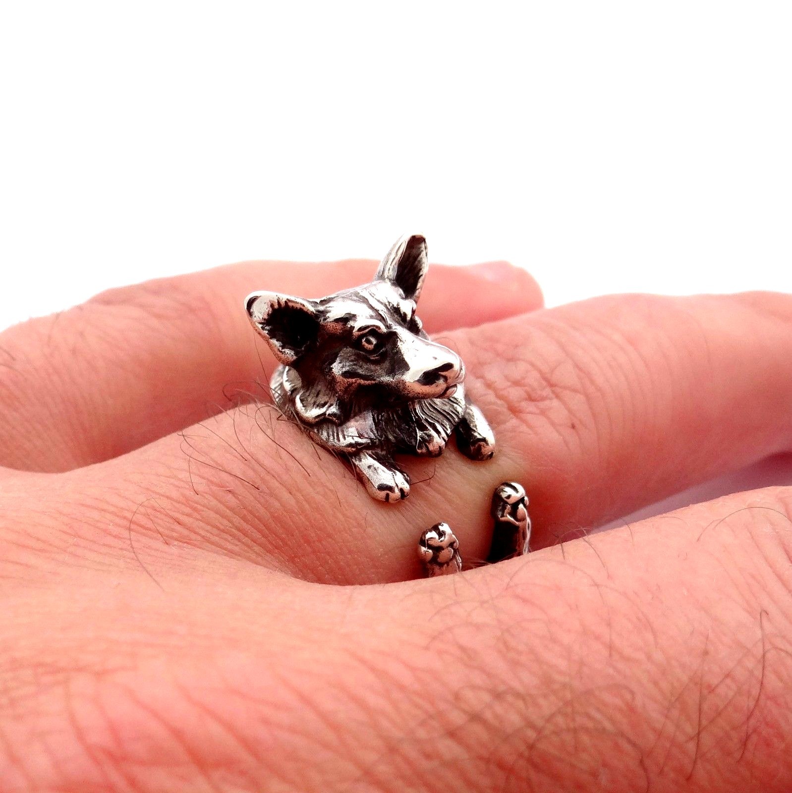 Corgi Ring, Lovely Welsh Corgi Ring, Dog Ring, Animal Wrap Ring, Silver ...
