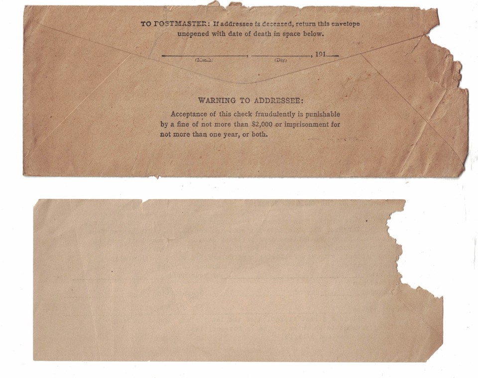 WWI War Bureau of War Risk Insurance Washington DC Envelope & Check ...