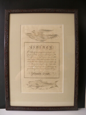 Original 18th Century Joseph Champion "LIBERTY" Calligraphy Script ...