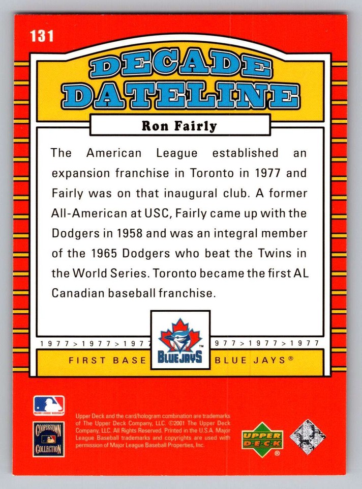 2001 Upper Deck Decade 1970's #131 Ron Fairly | eBay