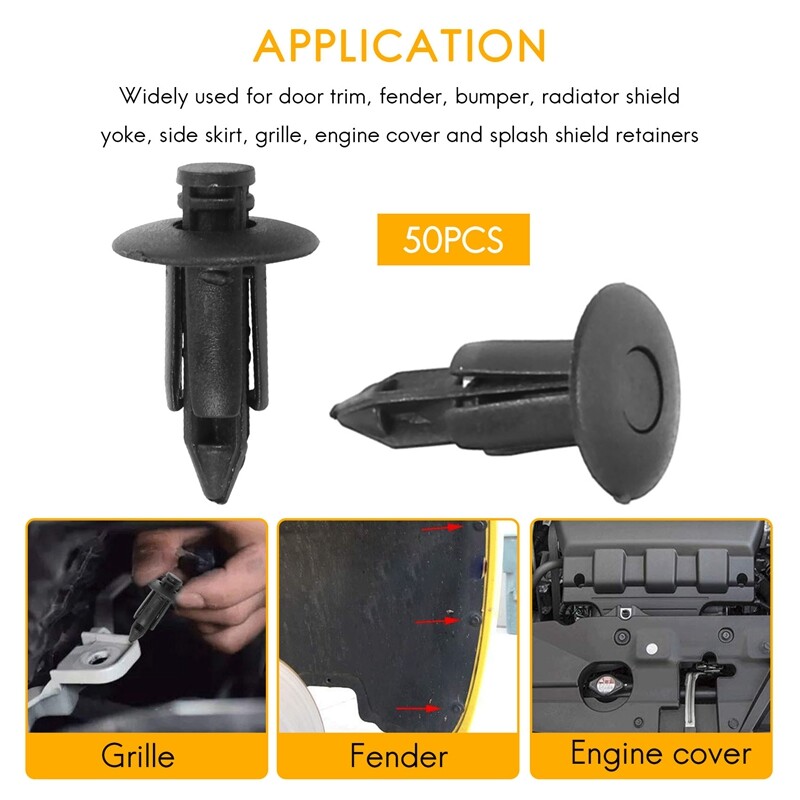 50x Plastic Rivet Bike Fairing Trim Panel Fastener Clips 6mm for Black ...