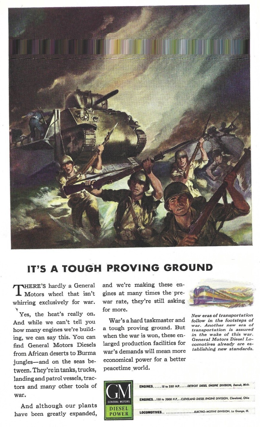 1943 GM General Motors Diesel Vintage Color Print Ad WW2 Buy War Bonds ...