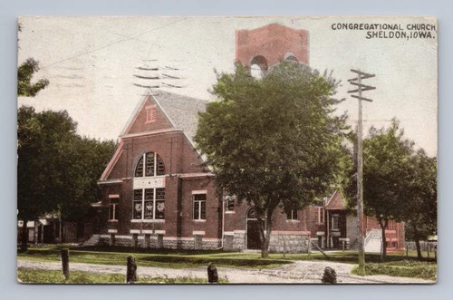 Congregational Church SHELDON Iowa Antique Hand Colored Postcard 1908 ...