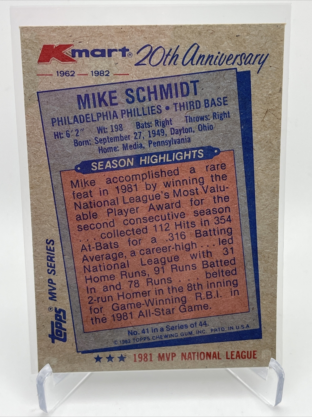 1982 Topps Kmart Mike Schmidt Baseball Card #41 Mint FREE SHIPPING | eBay