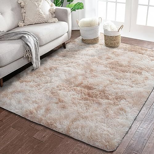 Ultra Soft Plush Fluffy Area Rugs 5x7 Feet Shag Rugs Tiedye 5x7 Beige ...