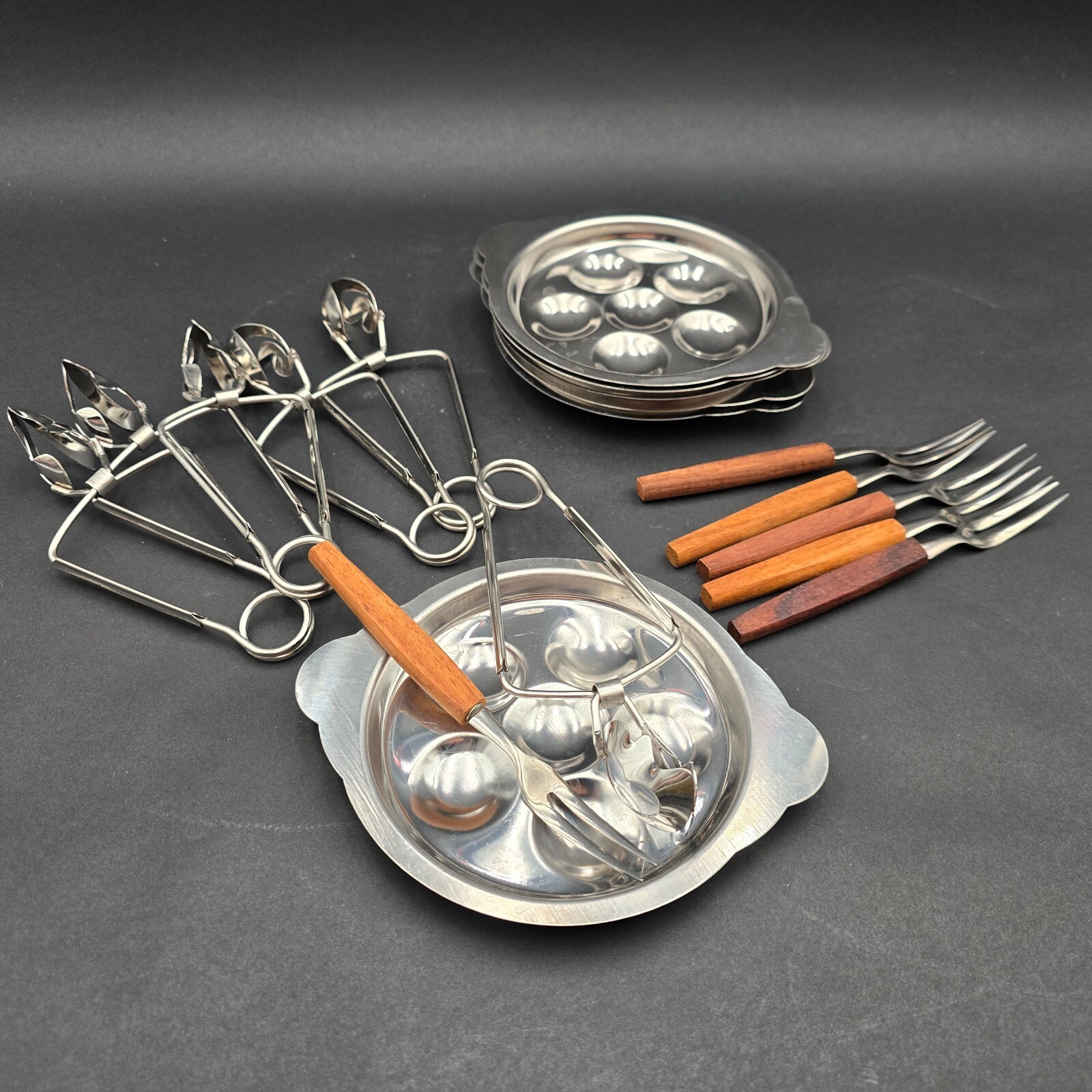 Vintage Stainless Steel Escargot Set of 6 Japan Seafood Appetizer ...