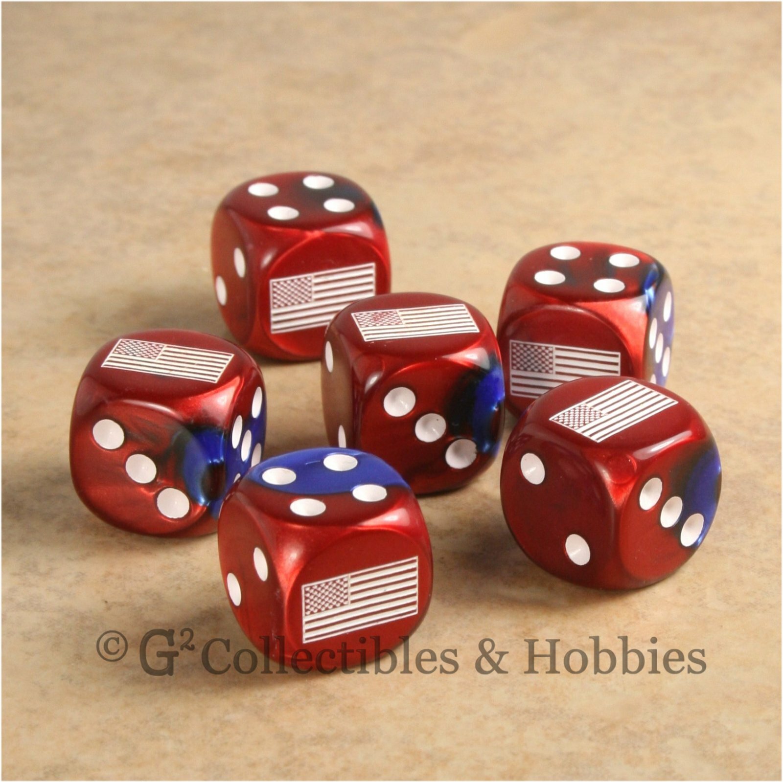 NEW 6 US American Flag Dice Set Red Gemini w/some Blue 16mm RPG War ...