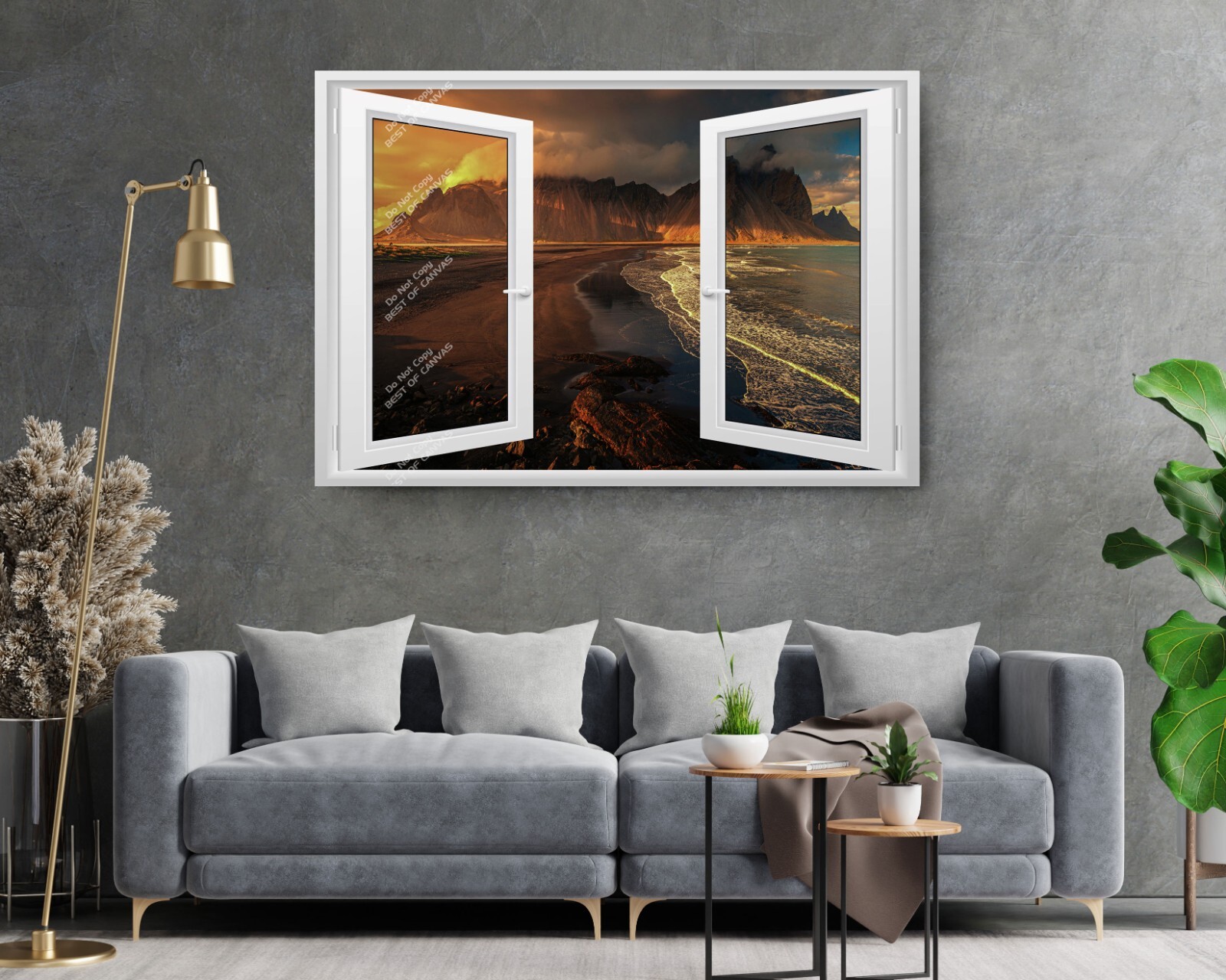 Hawaii Beach Night Ocean View Canvas Print Art Behind Window Frame Wall ...