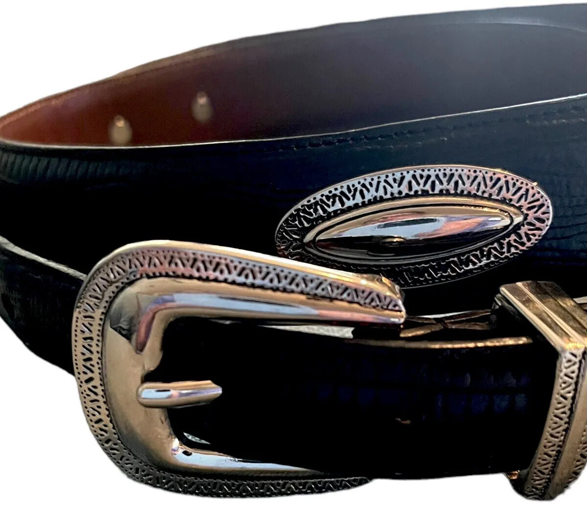 Perry Ellis Men's Portfolio Belt Black Leather Wester… - Gem