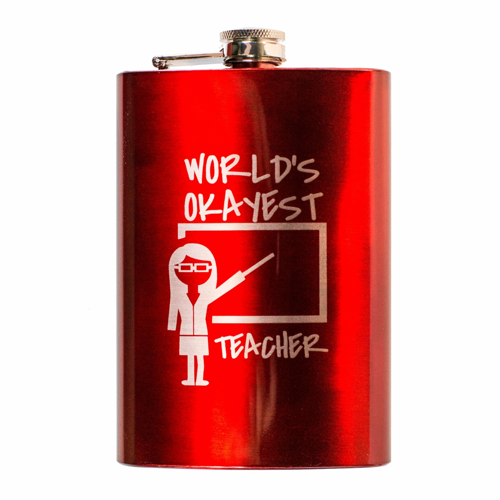 8oz RED World's Okayest Teacher Flask | eBay