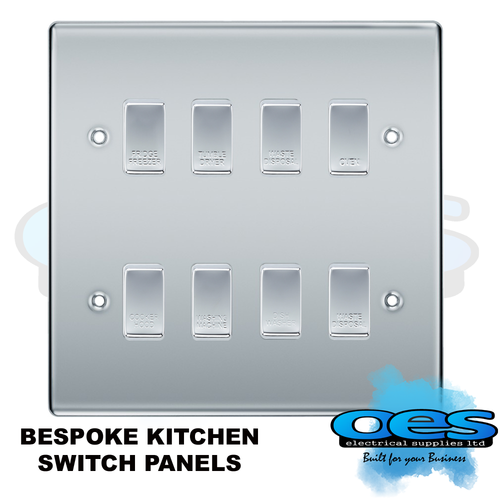 BG BESPOKE 8 GANG GRIDSWITCH KITCHEN SWITCH PANEL POLISHED SHINY CHROME ...
