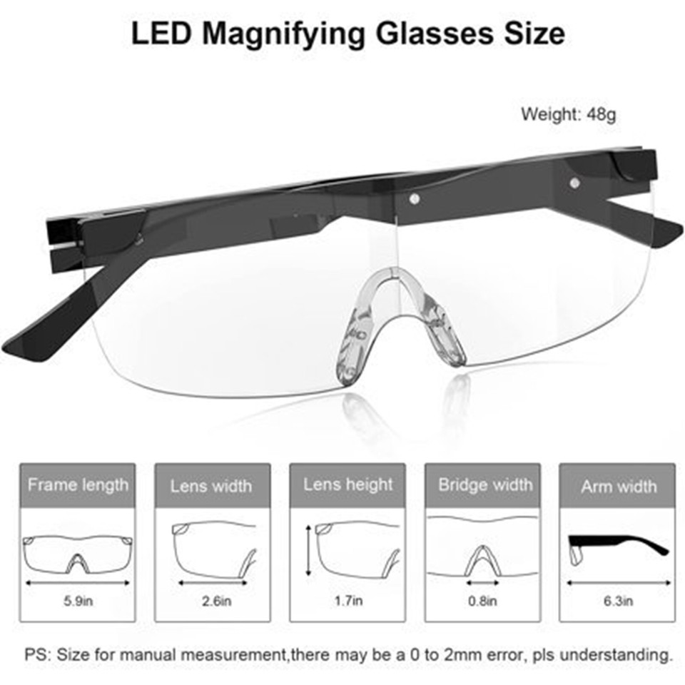 1Pair Magnifying Glasses With Light 180% LED Lighted Magnifier ...